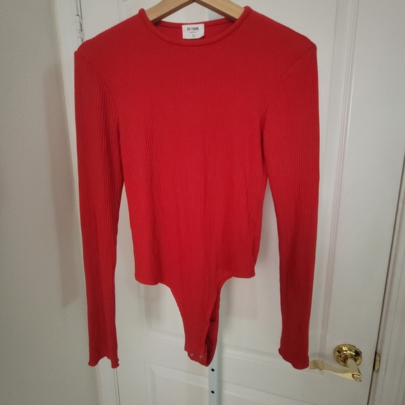 Re/Done | Tops | Redone X Revolve Red Ribbed Bodysuit Small | Poshmark